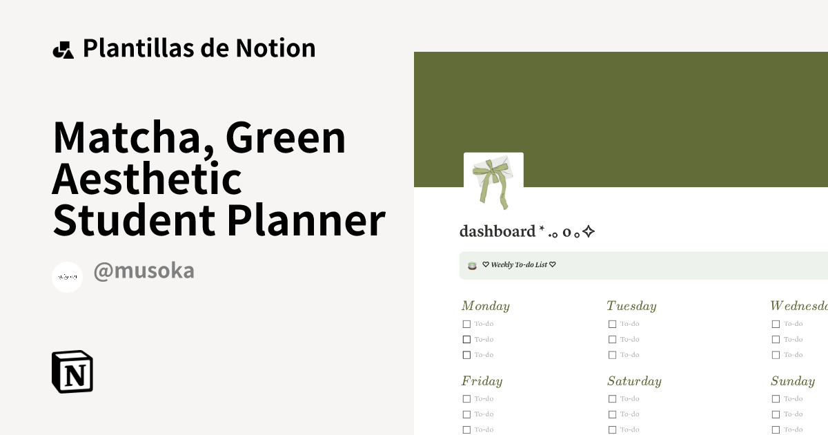 Plantilla Matcha, Green Aesthetic Student Planner | Notion Marketplace