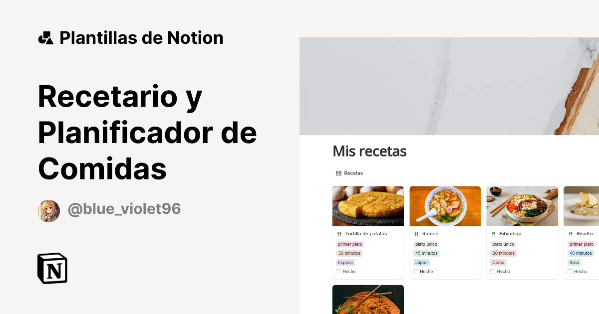 Plantilla Recetario y Planificador de Comidas de Notion Shelf | Notion ...