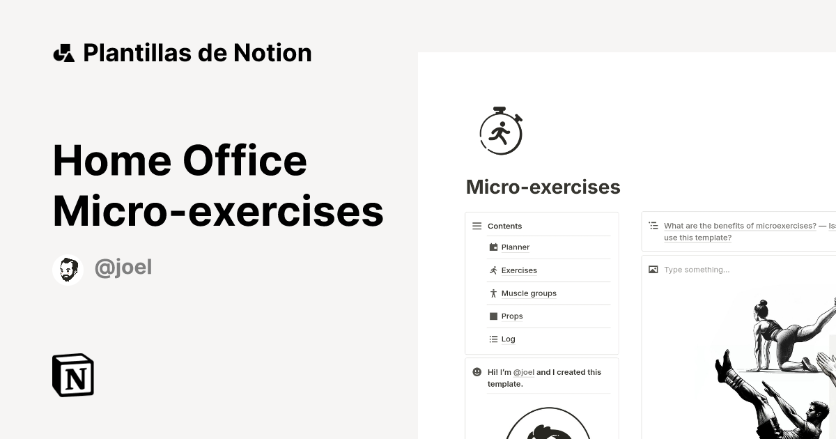 Plantilla Home Office Micro-exercises de Joel | Notion Marketplace