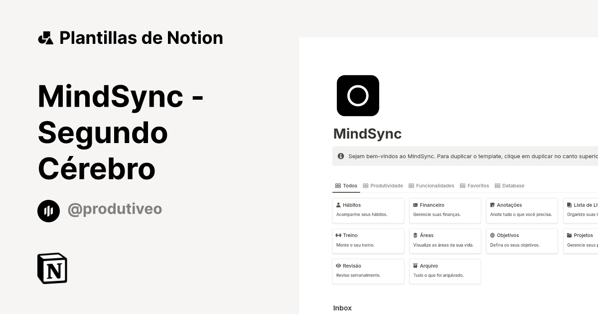 Plantilla MindSync - Segundo Cérebro de Produtiveo | Notion Marketplace