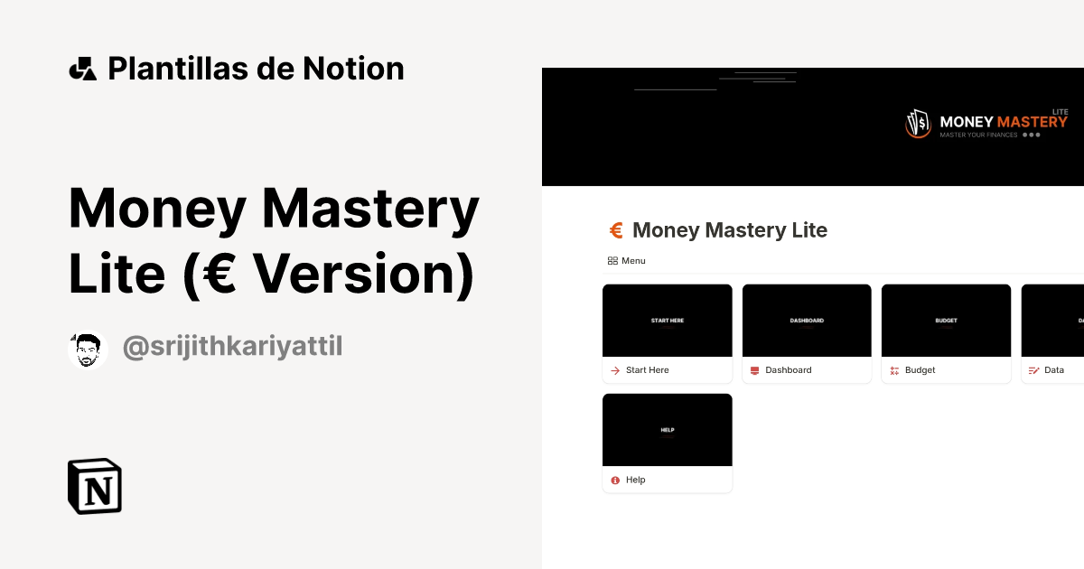Plantilla Money Mastery Lite (€ Version) de Srijith Kariyattil | Notion ...