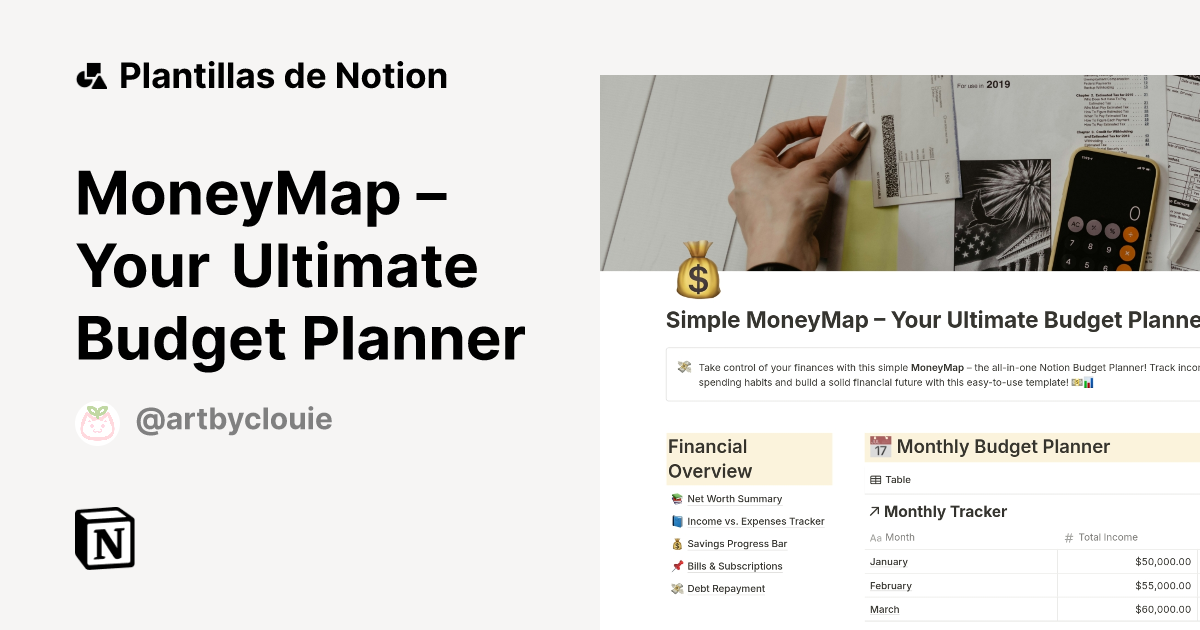 Plantilla MoneyMap – Your Ultimate Budget Planner de Art by Clouie | Notion Marketplace
