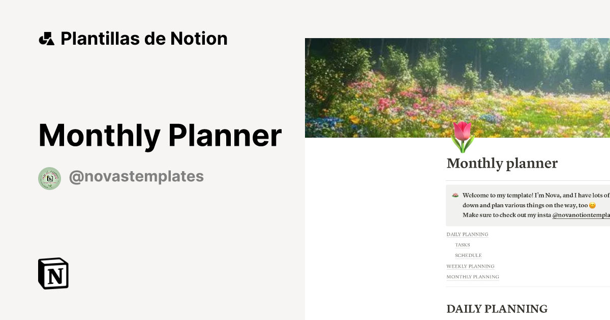 Plantilla Monthly Planner de Nova | Notion Marketplace