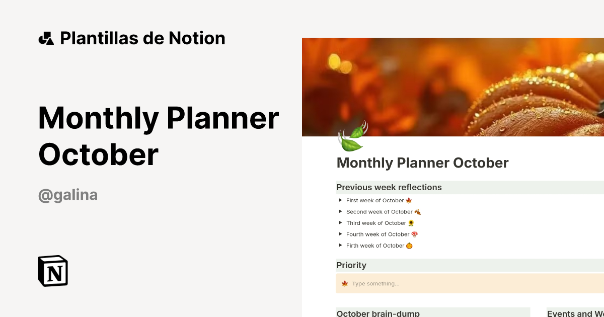 Plantilla Monthly Planner October | Notion Marketplace