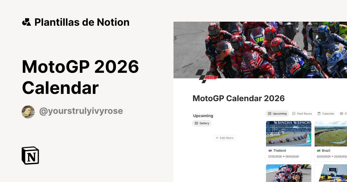 Plantilla MotoGP 2026 Calendar de ivy | Notion Marketplace