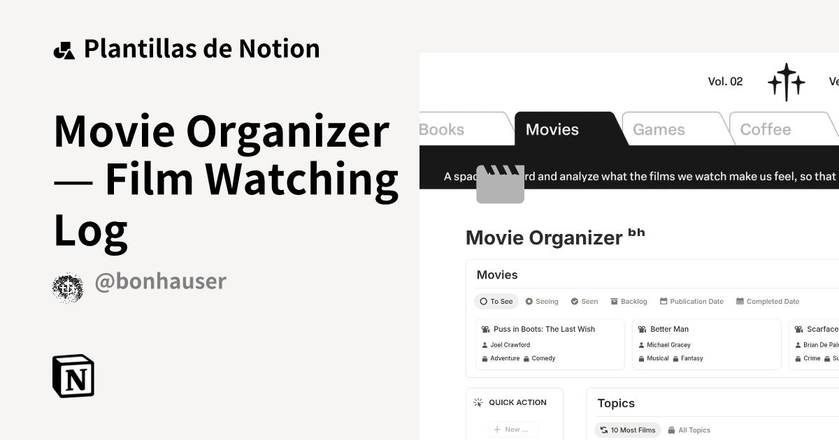 Plantilla Movie Organizer — Film Watching Log | Notion Marketplace
