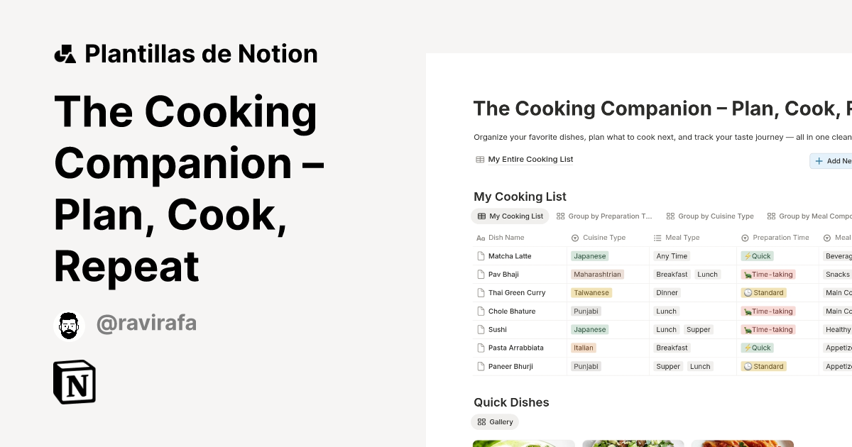 Plantilla The Cooking Companion – Plan, Cook, Repeat | Notion Marketplace