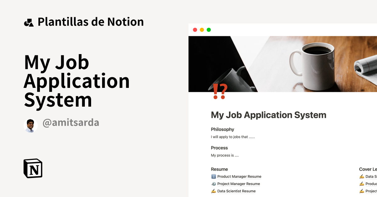 Plantilla My Job Application System de Amit Sarda | Notion Marketplace