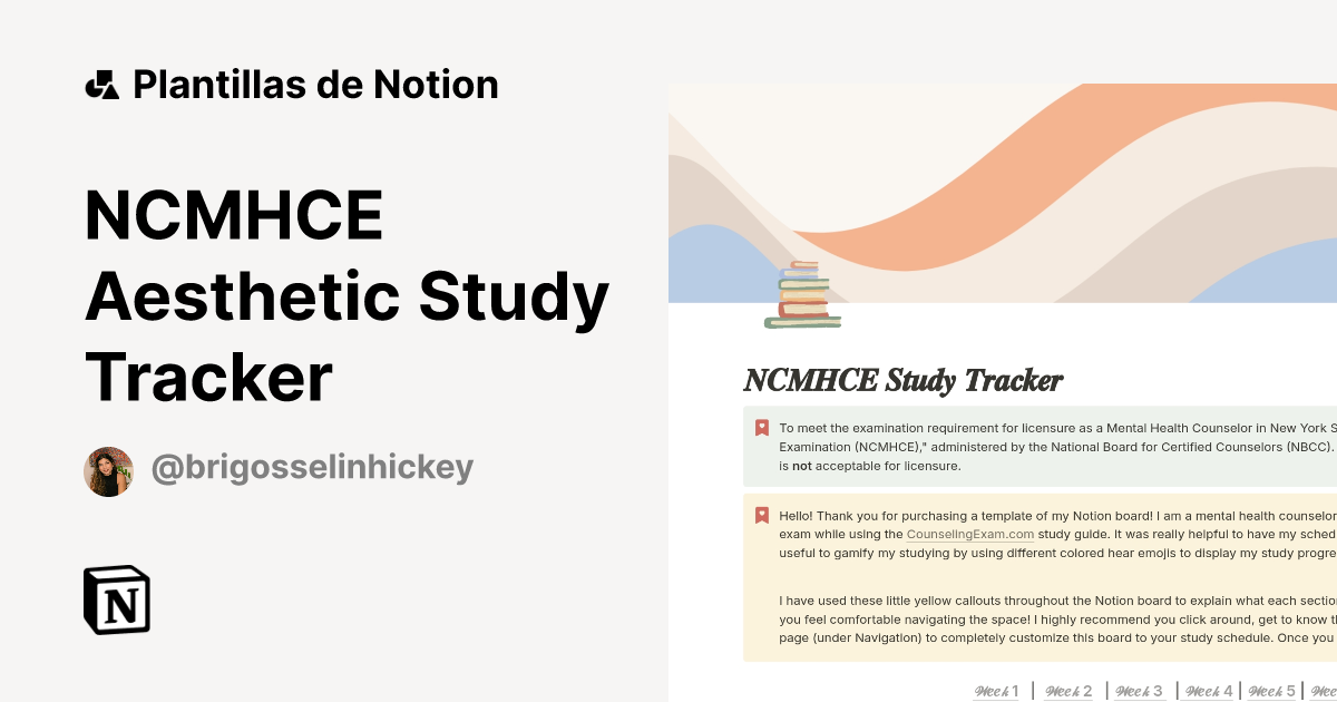 Plantilla NCMHCE Aesthetic Study Tracker | Notion Marketplace