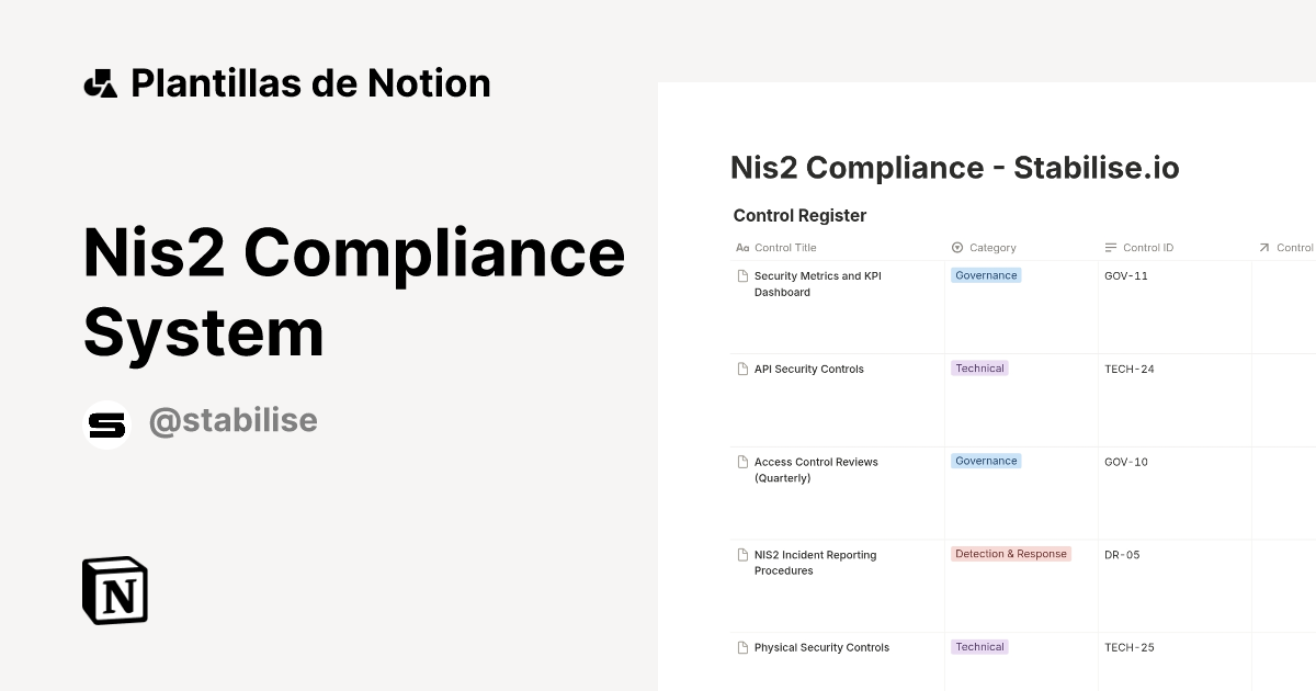 Plantilla Nis2 Compliance System | Notion Marketplace