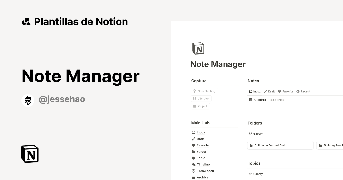 Plantilla Note Manager de Jesse Hao | Notion Marketplace