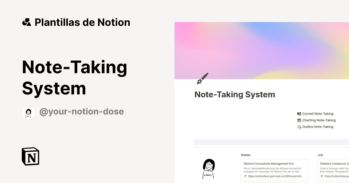 Plantilla Note-Taking System de Your Notion Dose | Notion Marketplace