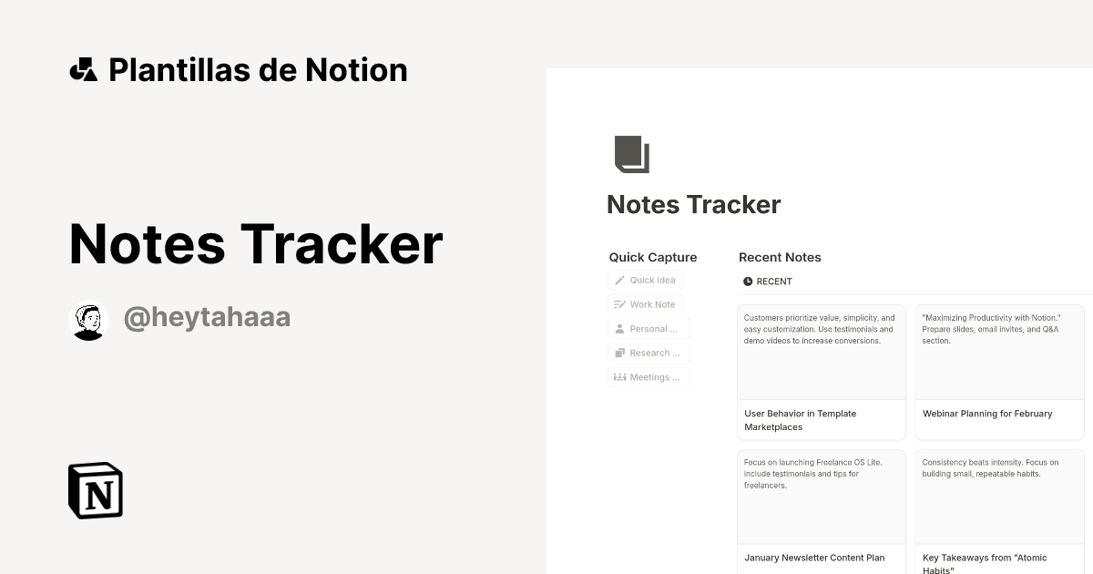 Plantilla Notes Tracker | Notion Marketplace