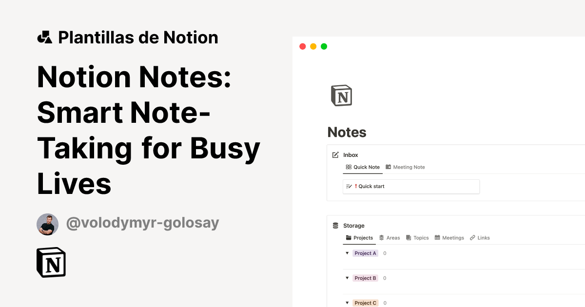 Plantilla Notion Notes: Smart Note-Taking for Busy Lives de Volodymyr ...