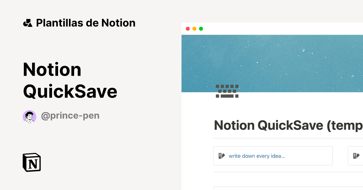 Plantilla Notion QuickSave | Notion Marketplace
