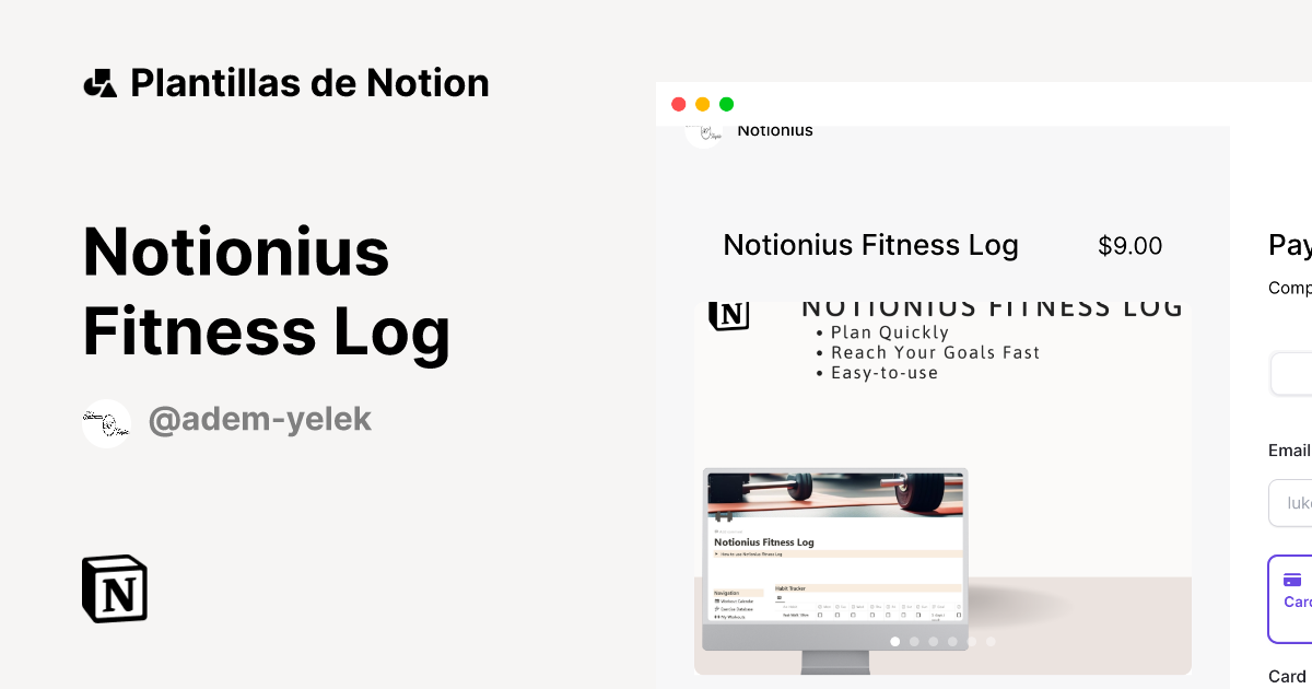 Plantilla Notionius Fitness Log de Adem Yelek | Notion Marketplace