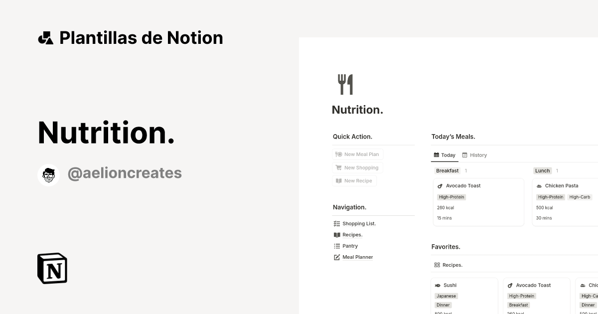 Plantilla Nutrition. de Aelion | Notion Marketplace