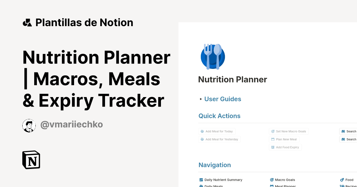 Plantilla Nutrition Planner | Macros, Meals & Expiry Tracker | Notion ...