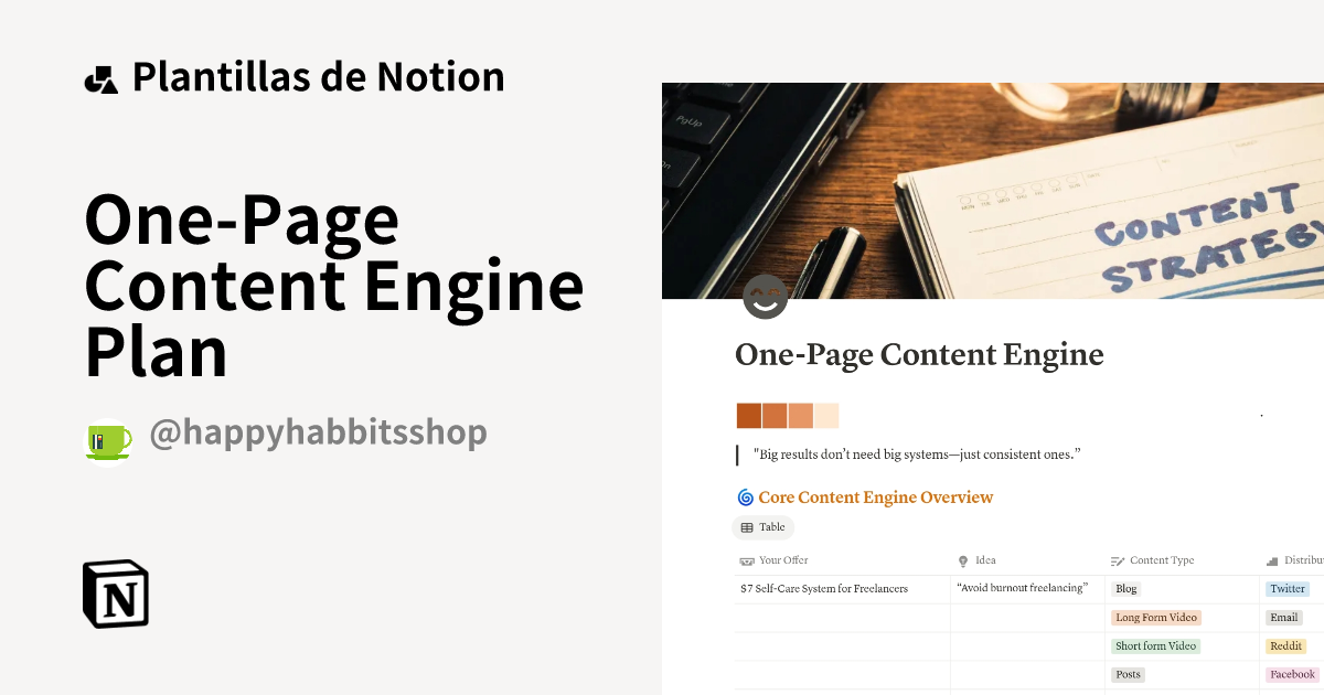 Plantilla One-Page Content Engine Plan | Notion Marketplace