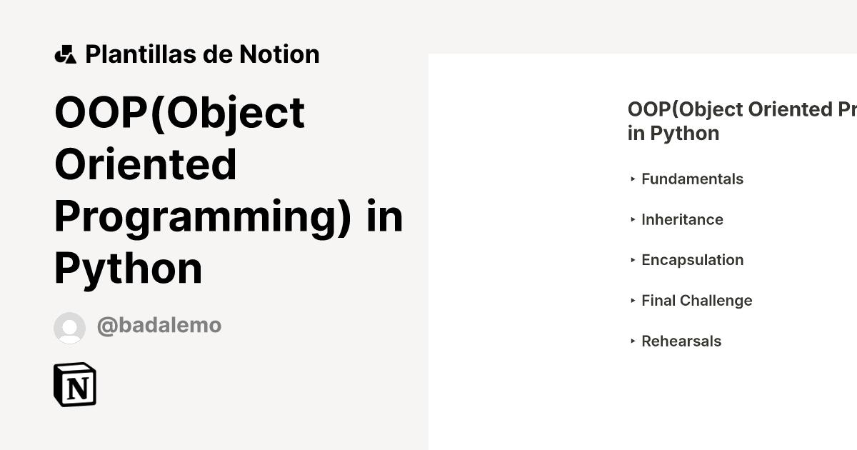 Plantilla OOP(Object Oriented Programming) in Python de Badalemo | Notion Marketplace