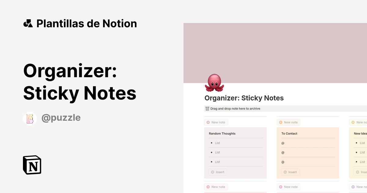 Plantilla Organizer: Sticky Notes | Notion Marketplace