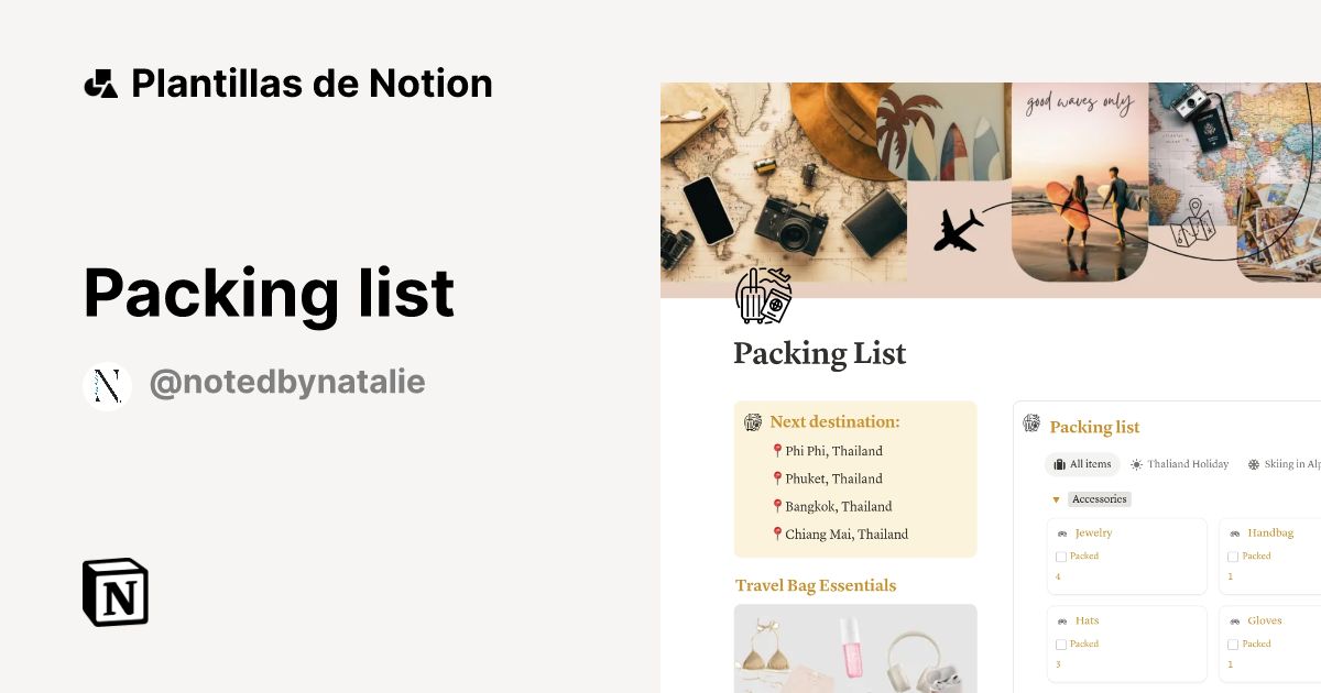 Plantilla Packing list de Noted. by Natalie | Notion Marketplace