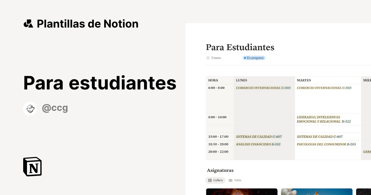 Plantilla Para estudiantes de CCG Legacy | Notion Marketplace
