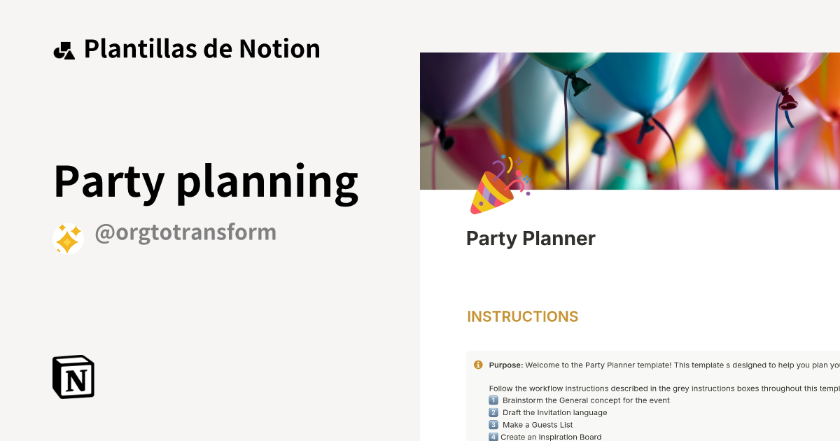 Plantilla Party planning | Notion Marketplace