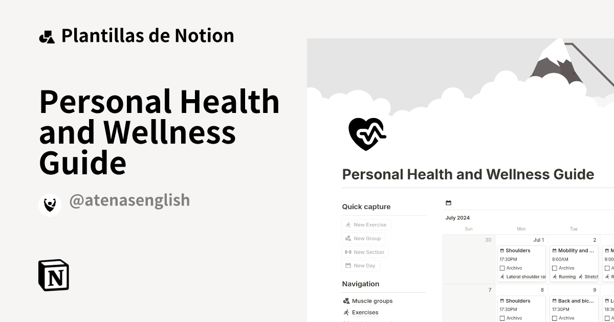 Plantilla Personal Health and Wellness Guide | Notion Marketplace