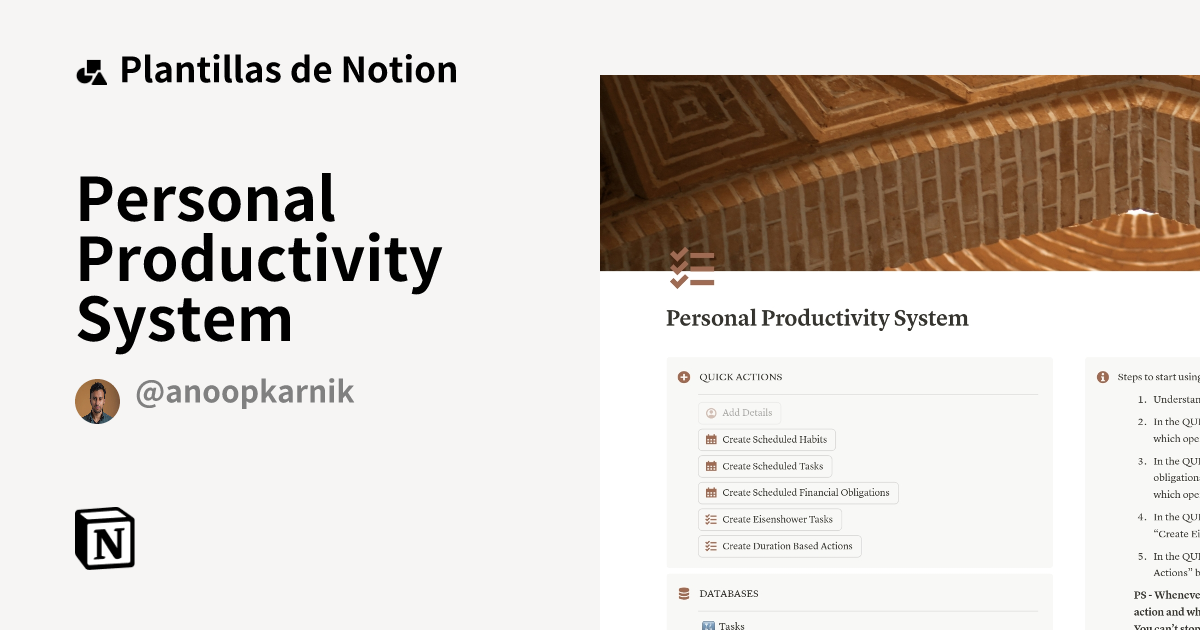 Plantilla Personal Productivity System | Notion Marketplace