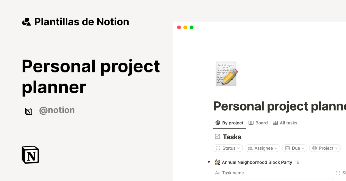 Plantilla Personal project planner 2025 | Notion Marketplace