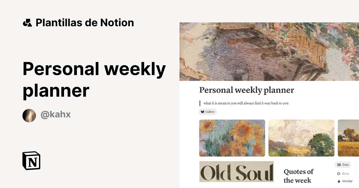 Plantilla Personal weekly planner | Notion Marketplace