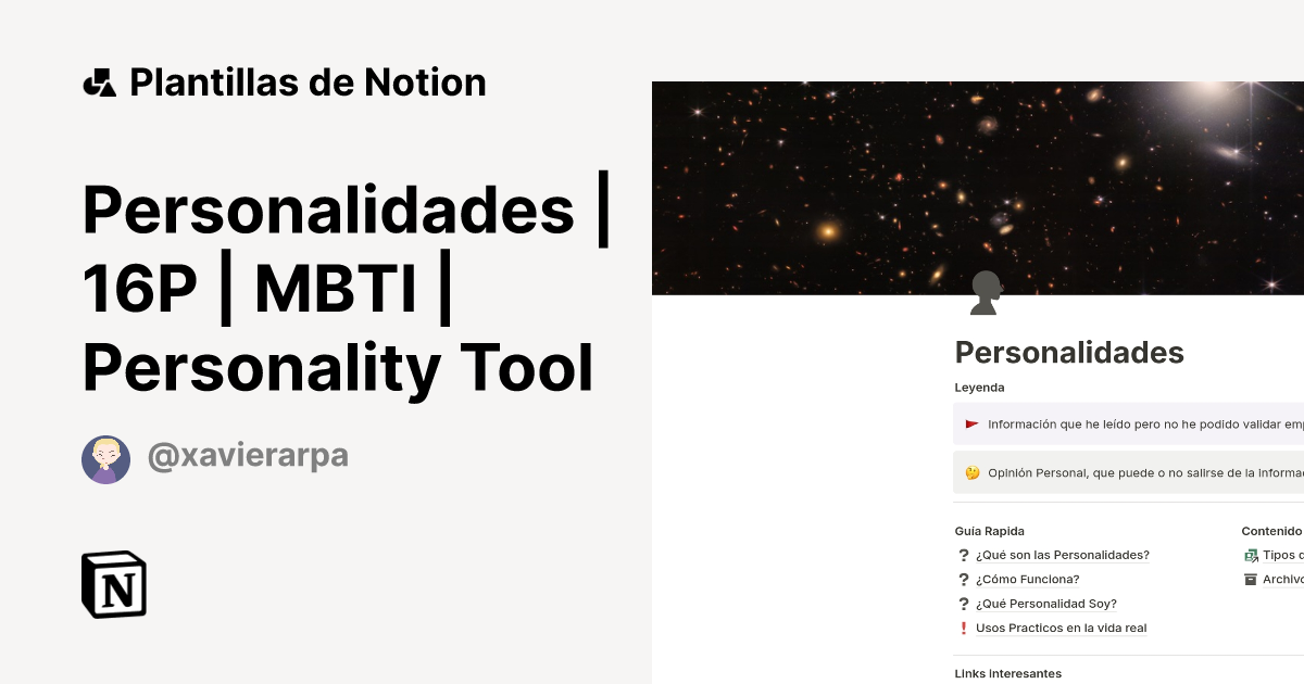 Plantilla Personalidades | 16P | MBTI | Personality Tool de Xavier Arpa | Notion Marketplace