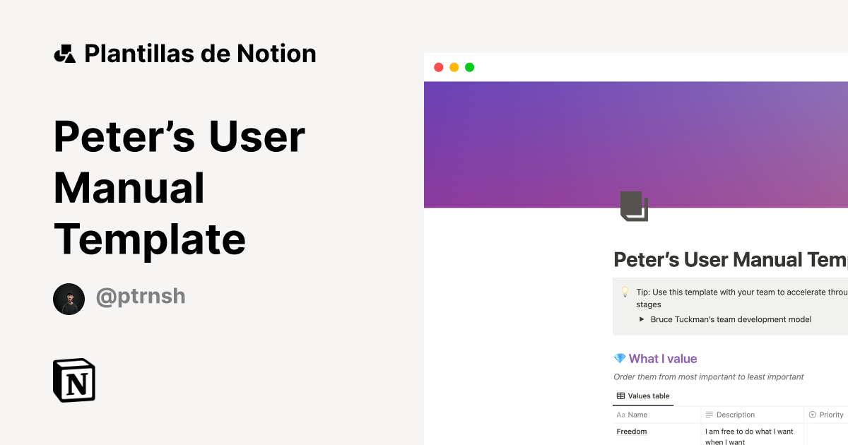 Plantilla Peter’s User Manual Template de Peter Nash | Notion Marketplace