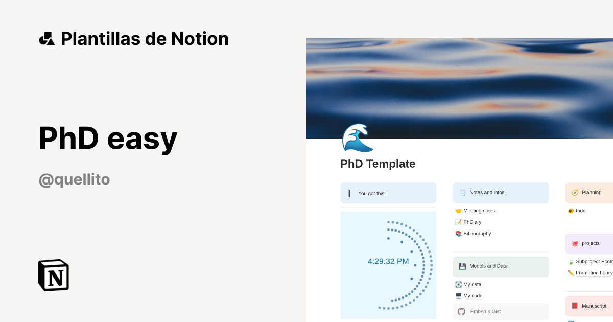 Plantilla PhD easy de Quellito | Notion Marketplace