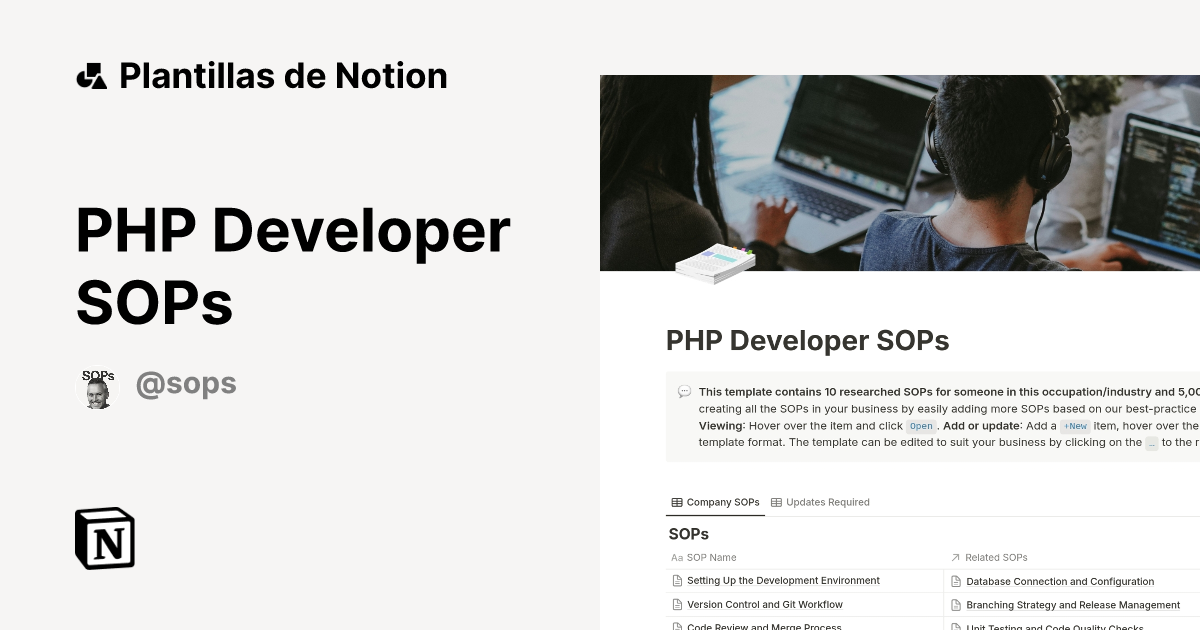 Plantilla PHP Developer SOPs de SOPs | Notion Marketplace