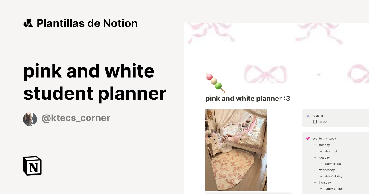 Plantilla pink and white student planner de kt