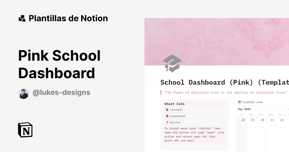 Plantilla Pink School Dashboard | Notion Marketplace