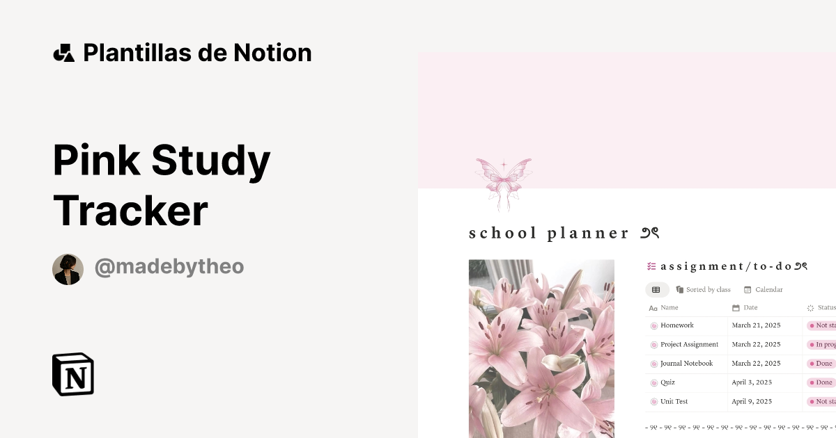 Plantilla Pink Study Tracker de Theo | Notion Marketplace