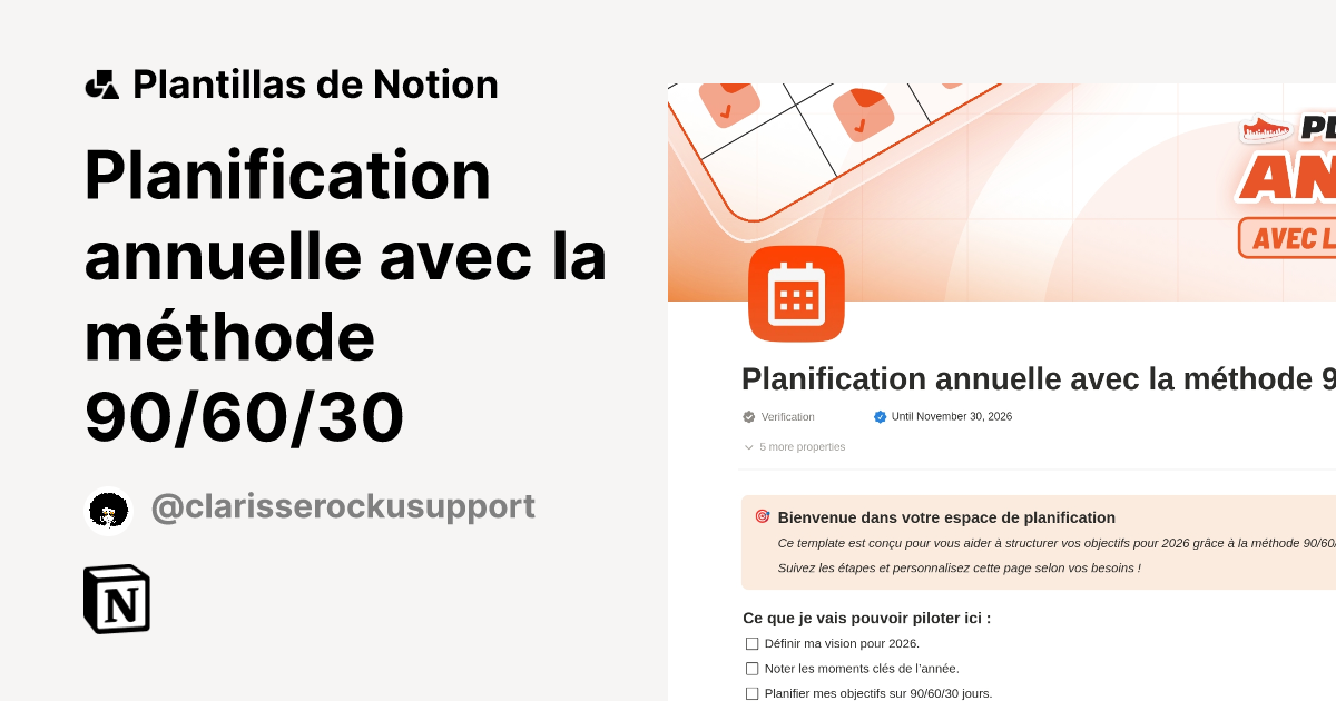 Plantilla Planification annuelle avec la méthode 90/60/30 de Clarisse ...