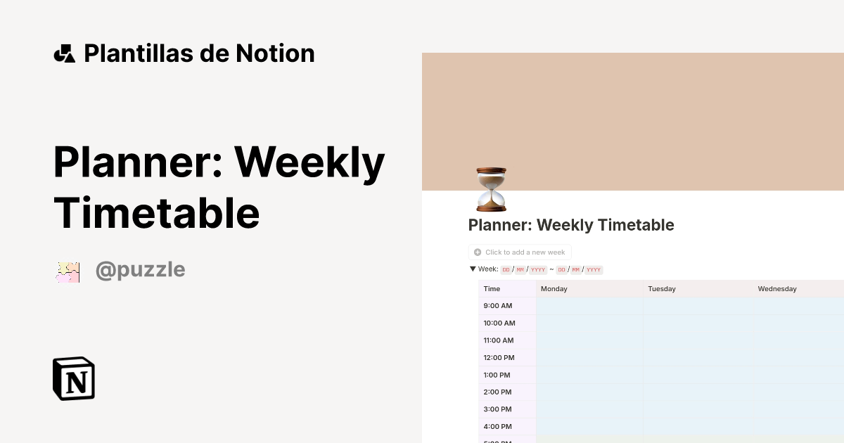 Plantilla Planner: Weekly Timetable | Notion Marketplace