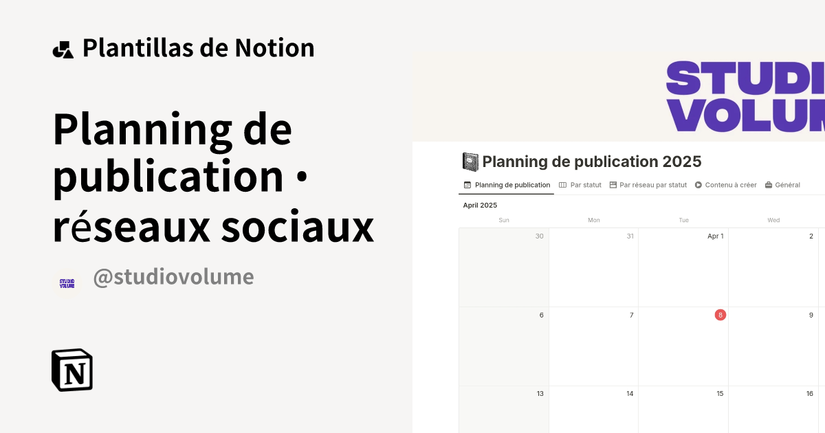 Plantilla Planning de publication • réseaux sociaux | Notion Marketplace