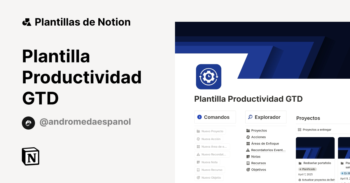 Plantilla Plantilla Productividad GTD de Andrómeda | Notion Marketplace