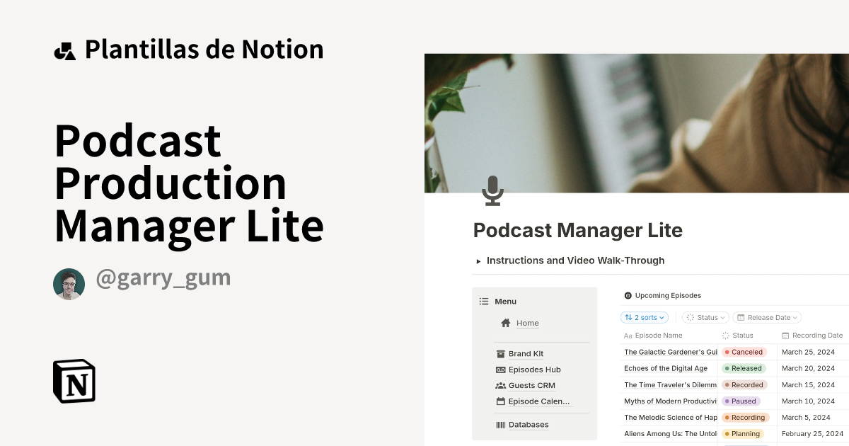 Plantilla Podcast Production Manager Lite | Notion Marketplace