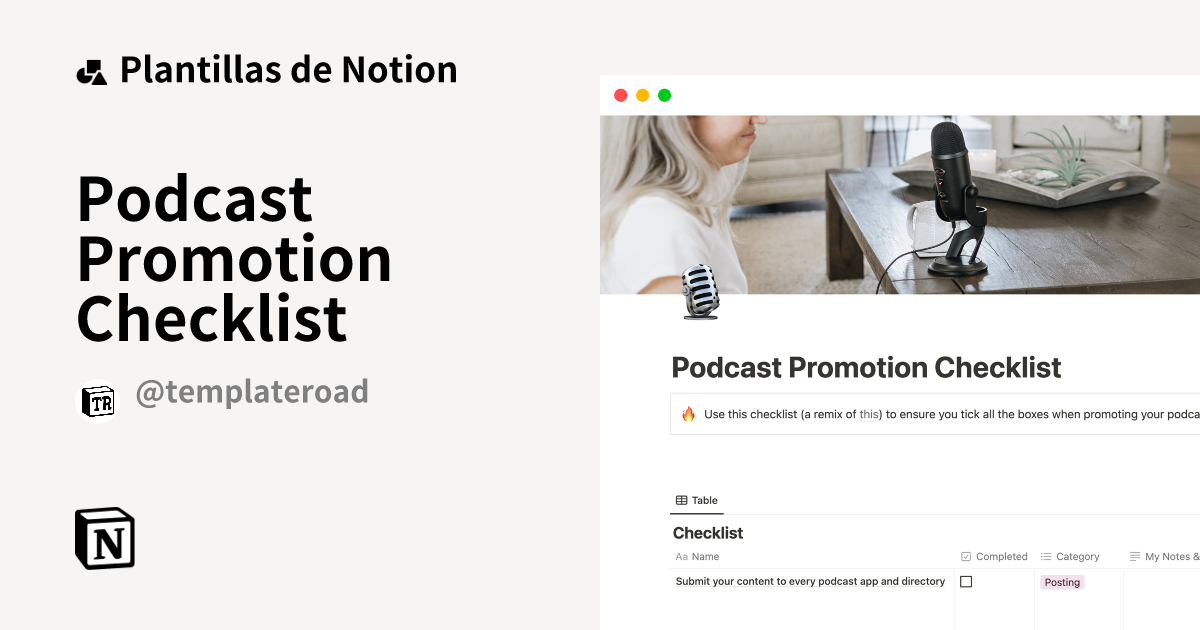 Plantilla Podcast Promotion Checklist de Template Road | Notion Marketplace
