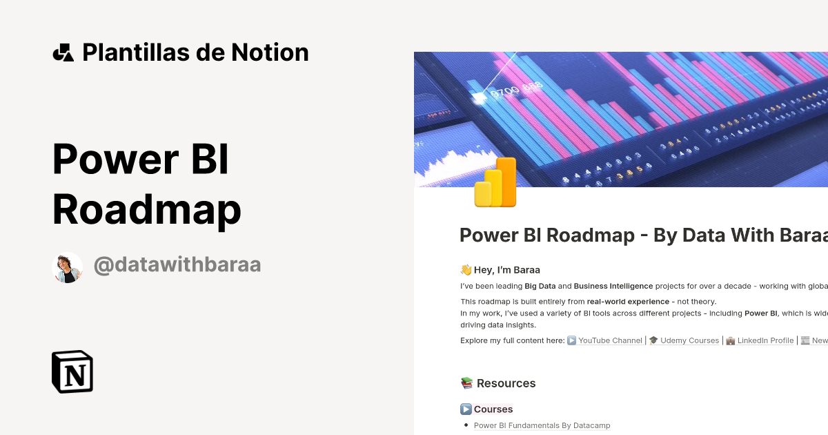 Plantilla Power BI Roadmap de Data With Baraa | Notion Marketplace