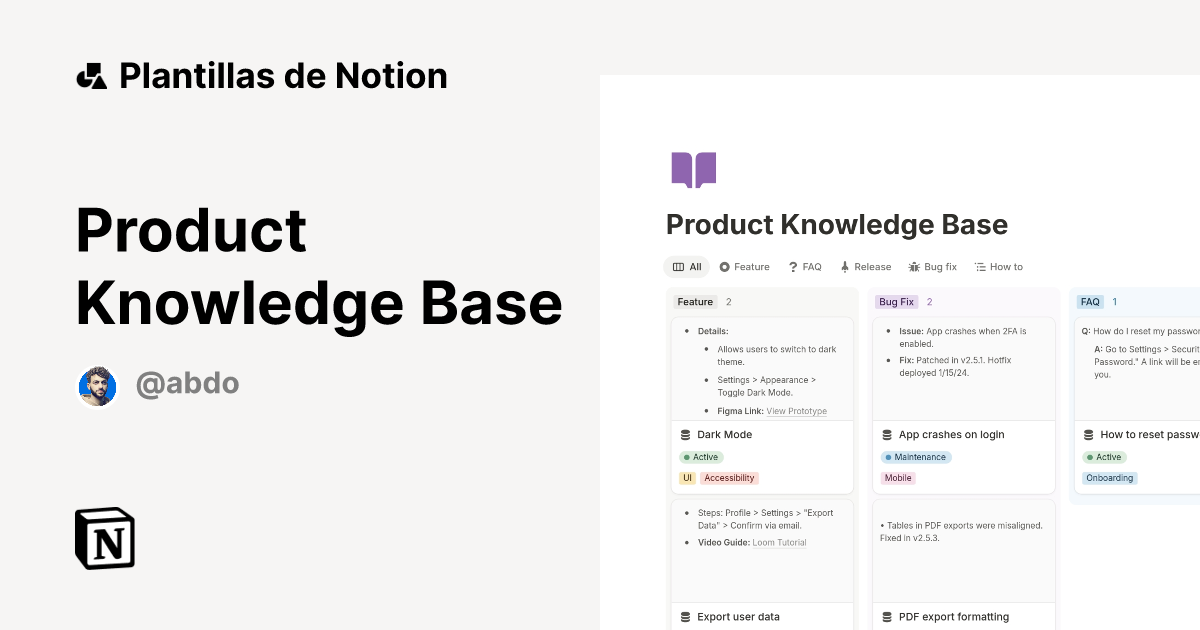 Plantilla Product Knowledge Base | Notion Marketplace