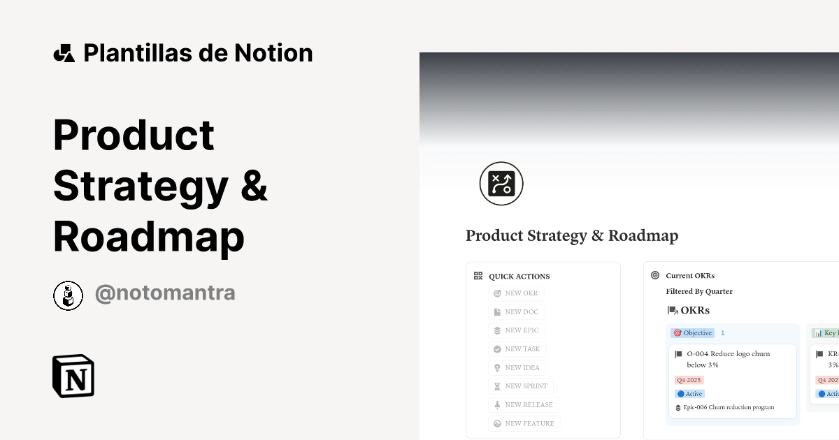 Plantilla Product Strategy & Roadmap de NotoMantra | Notion Marketplace