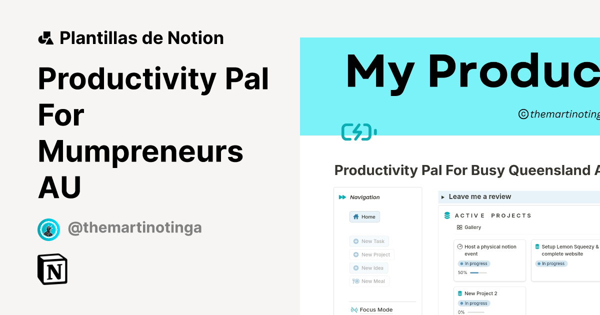 Plantilla Productivity Pal For Mumpreneurs AU de themartinotinga | Notion Marketplace