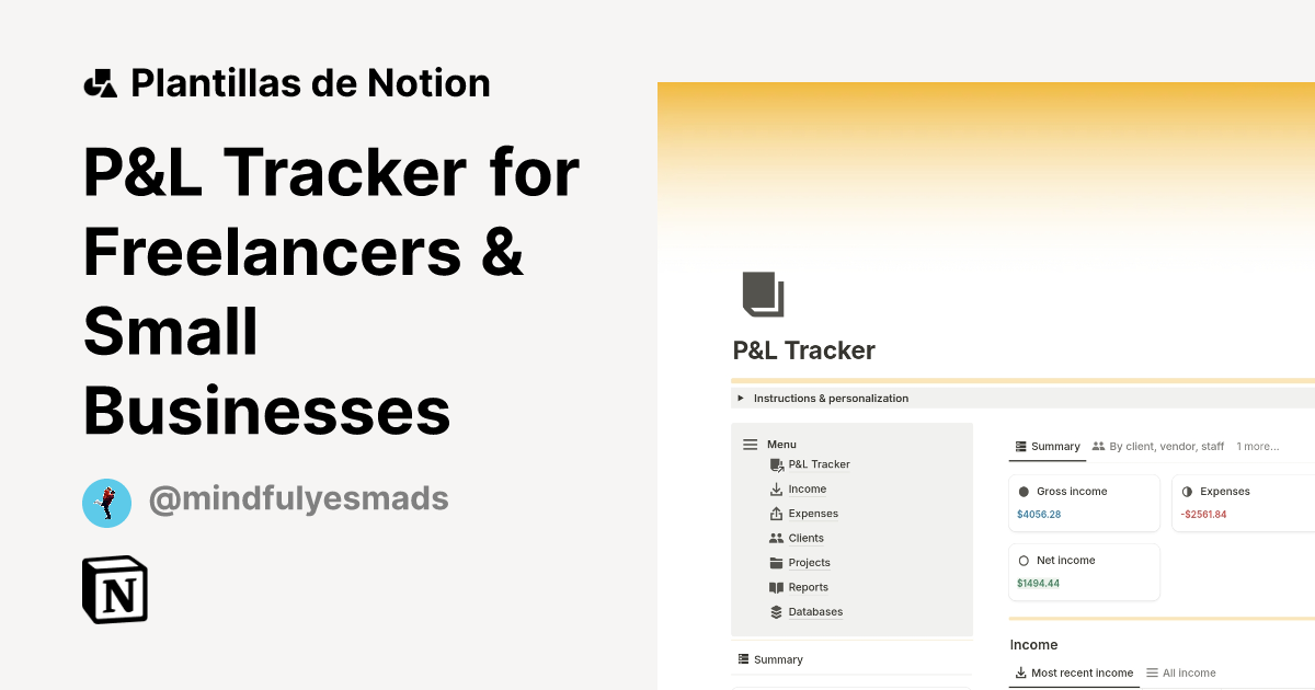 Plantilla P&L Tracker for Freelancers & Small Businesses de Mindful ...